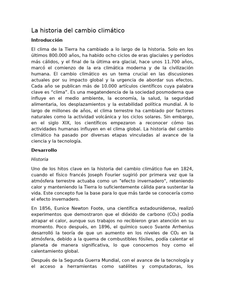 Historia y efectos del cambio climático | PDF | Cambio climático ...