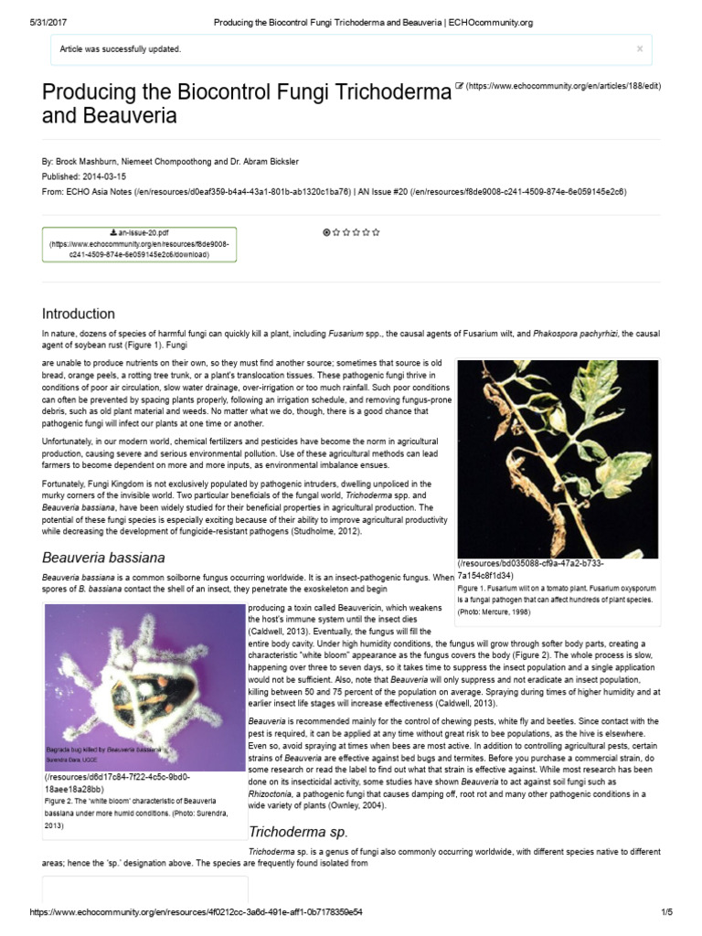 Producing The Biocontrol Fungi Trichoderma and Beauveria | PDF | Fungus ...