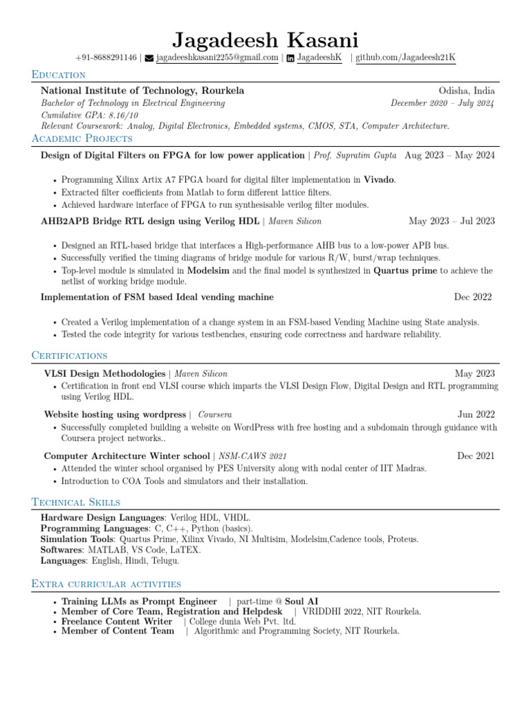 Jagadeesh_CV1 | PDF | Hardware Description Language | Computer Science