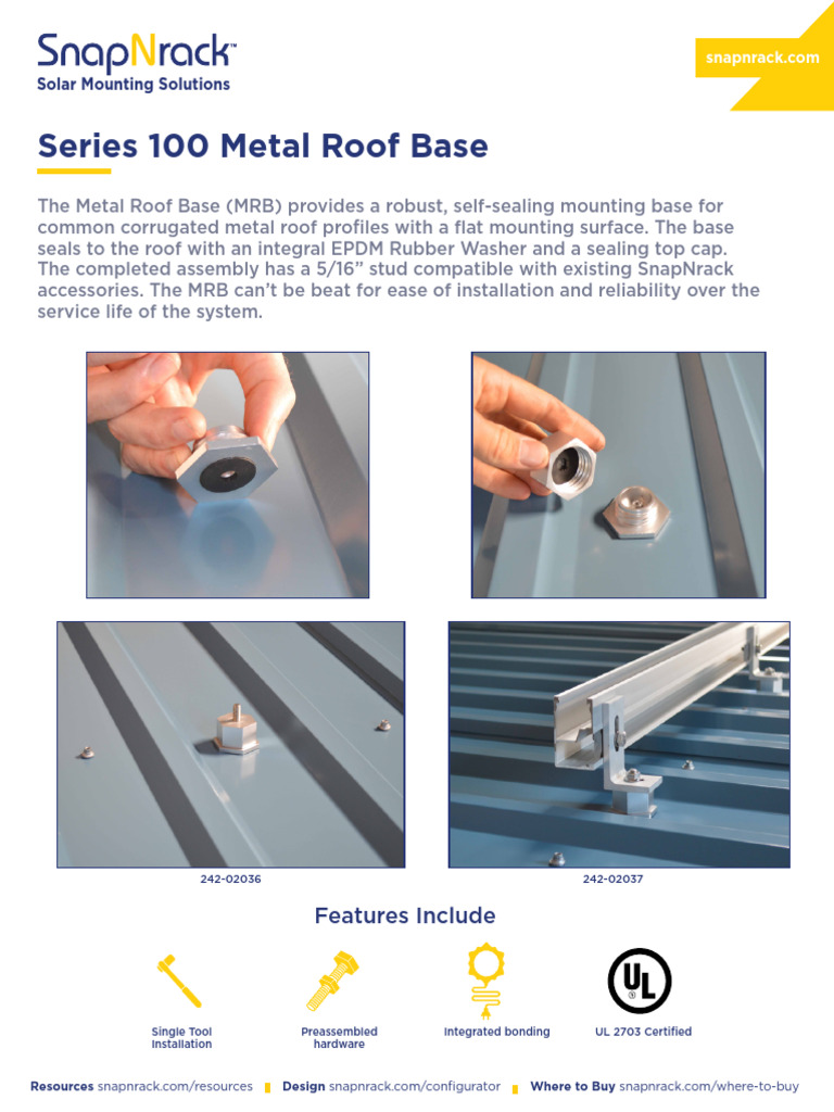 SnapNrackAttachment - Metal Roof Base - SNR | PDF