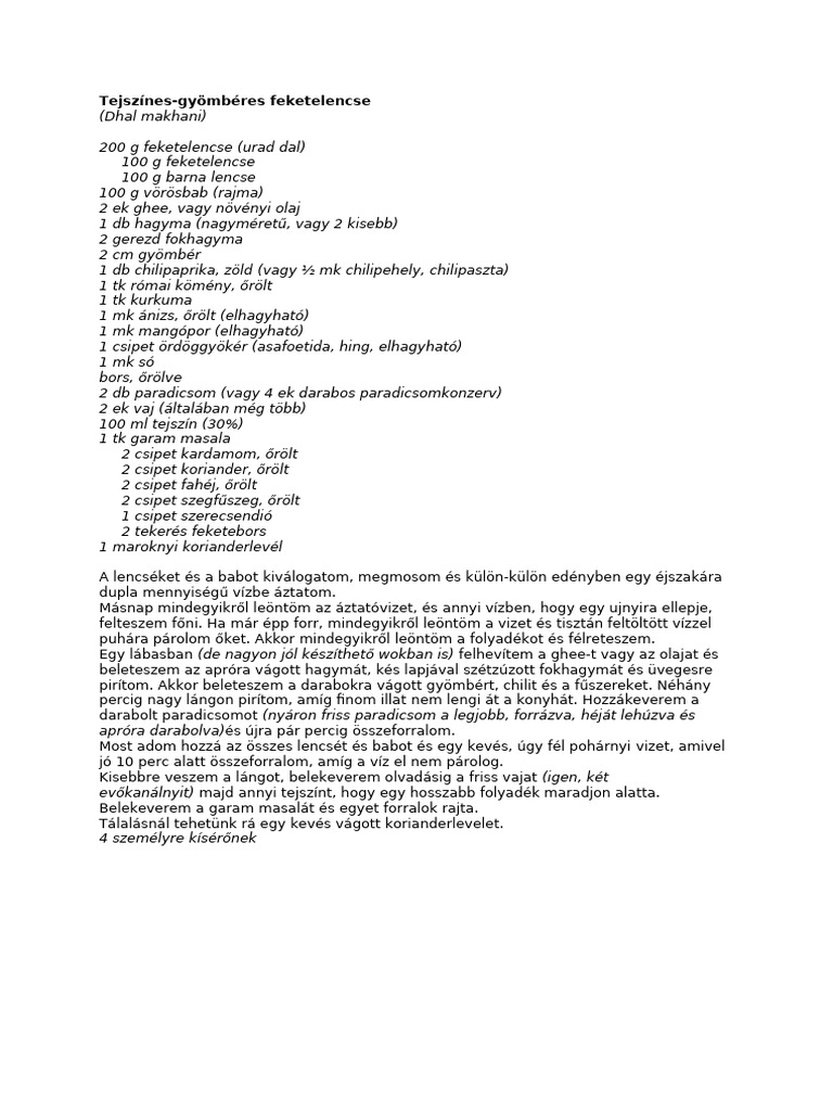 Fekete Lencsés Dhal | PDF