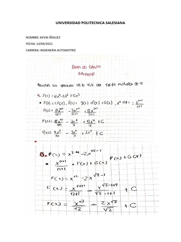 Deber-Calculo Integral-Kevin Iñiguez | PDF