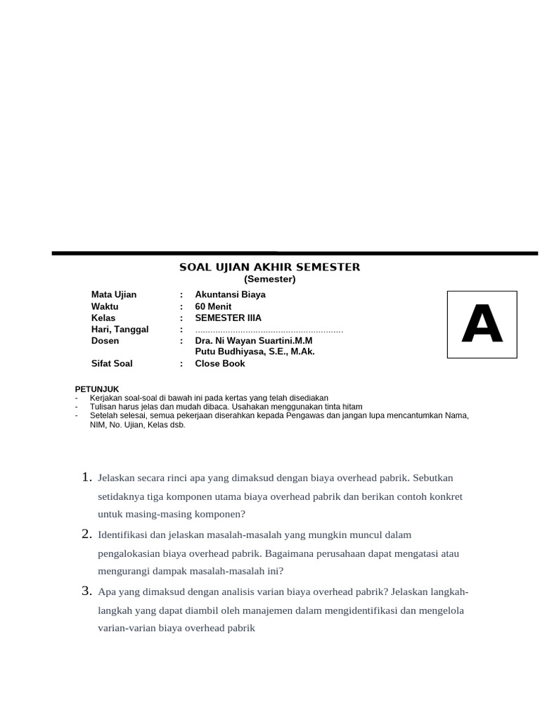 UAS Akuntansi Biaya | PDF