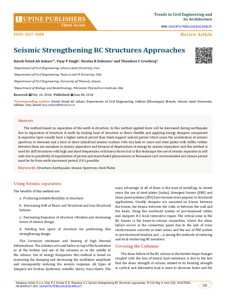 2018 Seismic - Strengthening - RC - Structures - Appr | PDF | Concrete ...