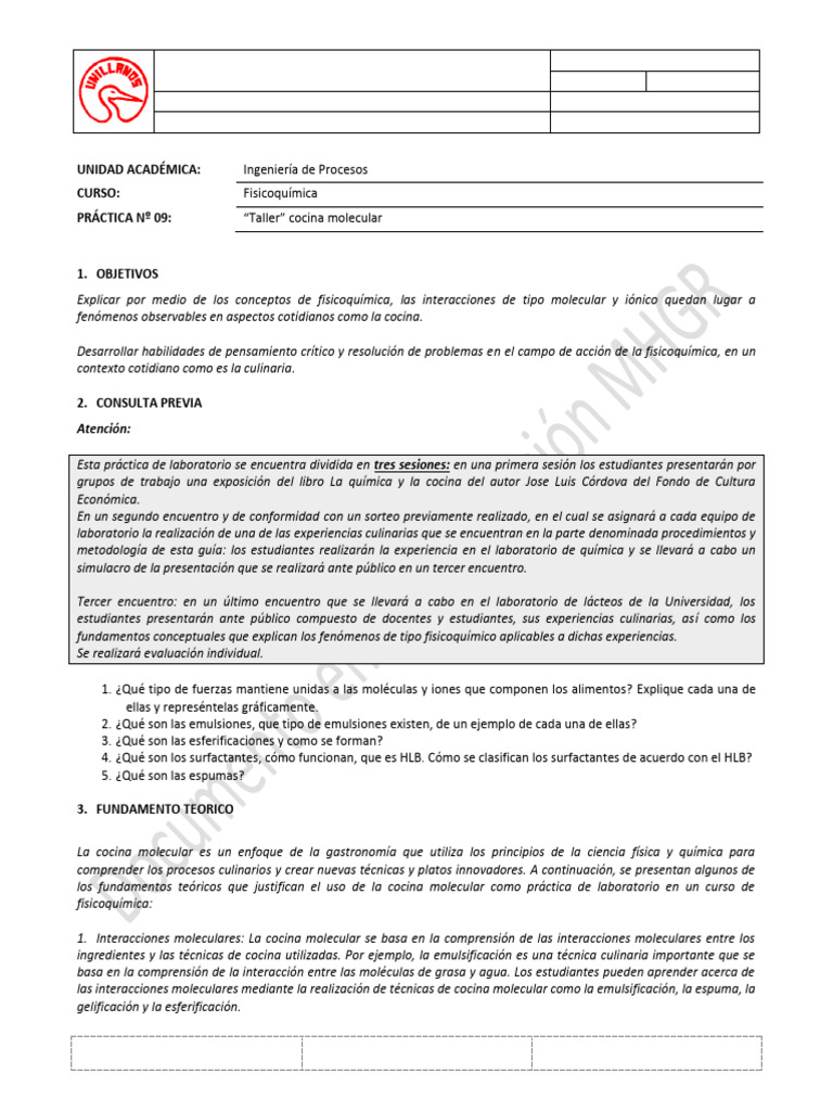 Pr-Ctica 09 Taller de Cocina Molecular | PDF | Moléculas | Cocina