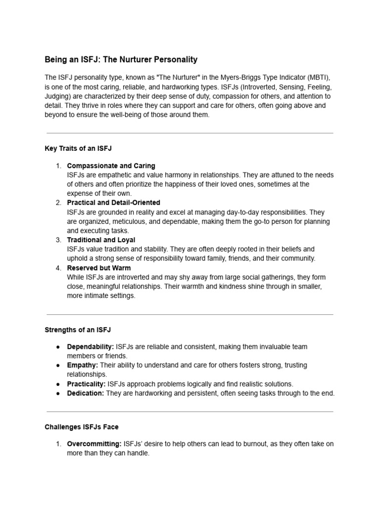 Being An ISFJ - The Nurturer Personality | PDF | Compassion | Empathy