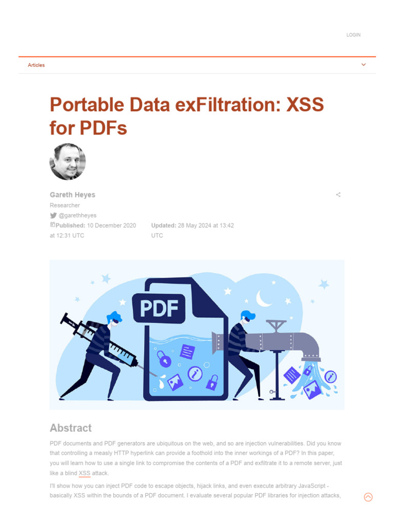 Portable Data Exfiltration - XSS For PDFs | PDF | Java Script | Computing
