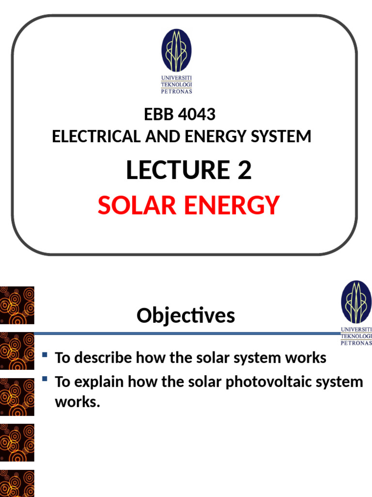 Lecture 2 - Solar Energy | PDF | Solar Energy | Photovoltaics