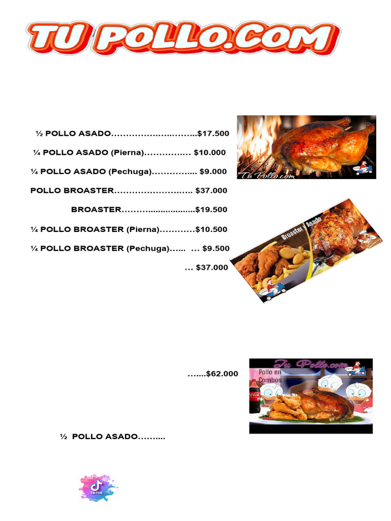 Menu Nuevo Tu Pollo Grande 2024 | PDF | Platos con carne | Cocina de ...