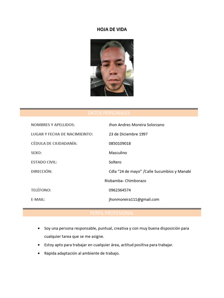 Hoja de Vida Andres | PDF