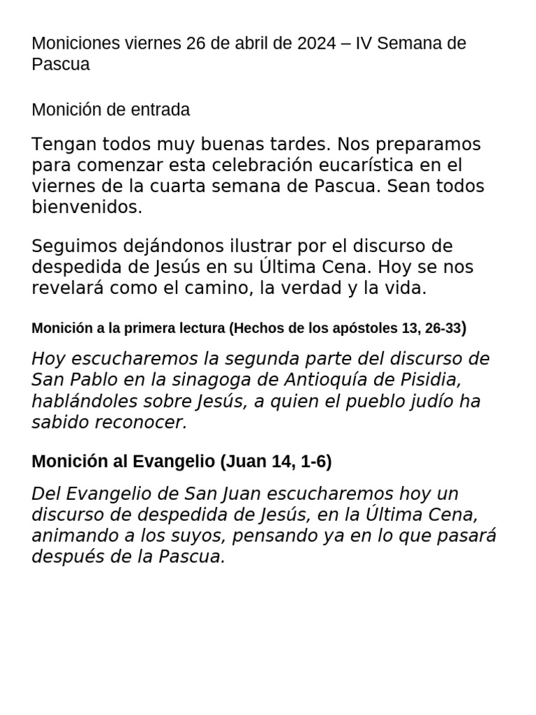 Moniciones Viernes 26 de Abril de 2024 | PDF | Religión y espiritualidad