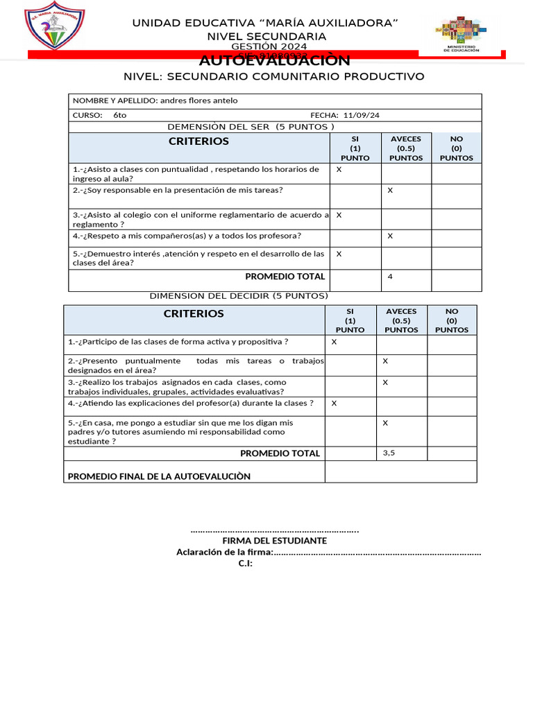 AUTOEVALUACION | PDF | Crecimiento personal y profesional