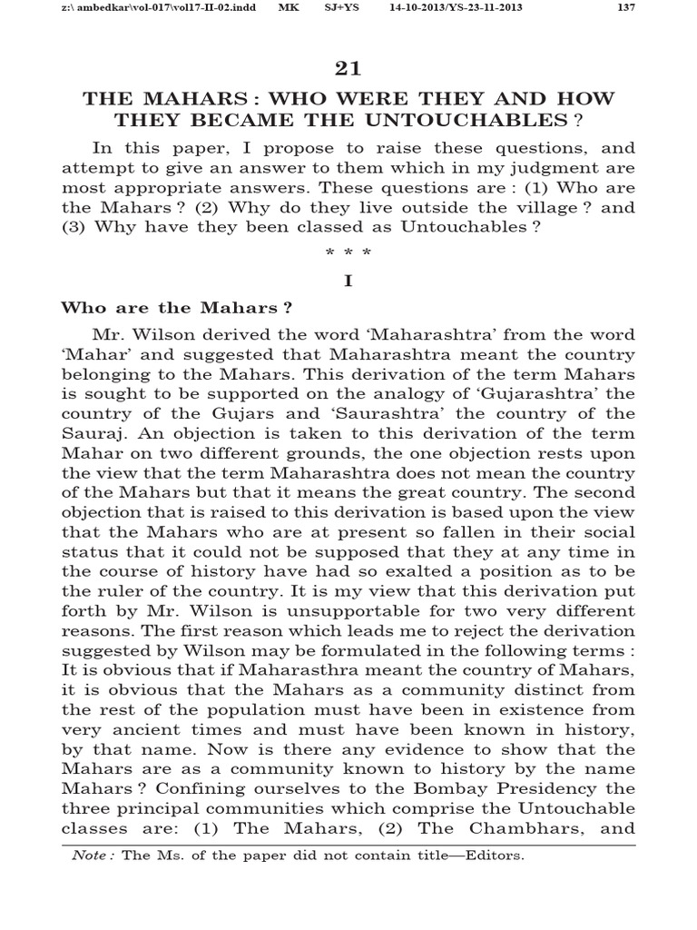 Understanding the Mahars and Untouchability | PDF | Dalit