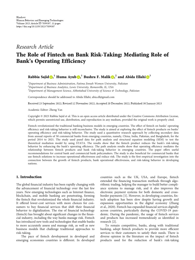 The Role of Fintech On Bank Risk-Taking Mediating | PDF | Banks ...