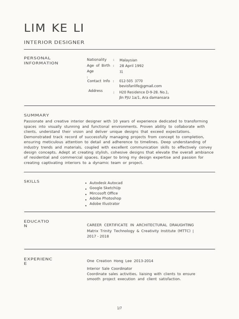 LIM KE LI - CV | PDF | Design | Engineering