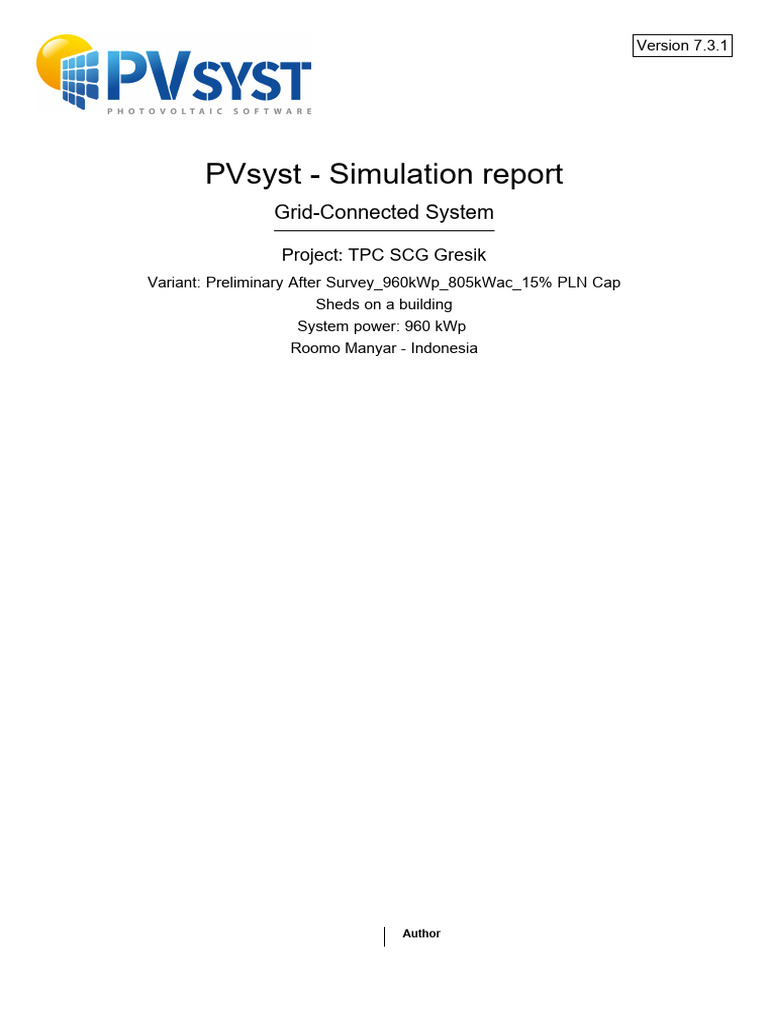 PVsyst TPC SCG Gresik (960kWp) | PDF | Photovoltaics | Power Inverter