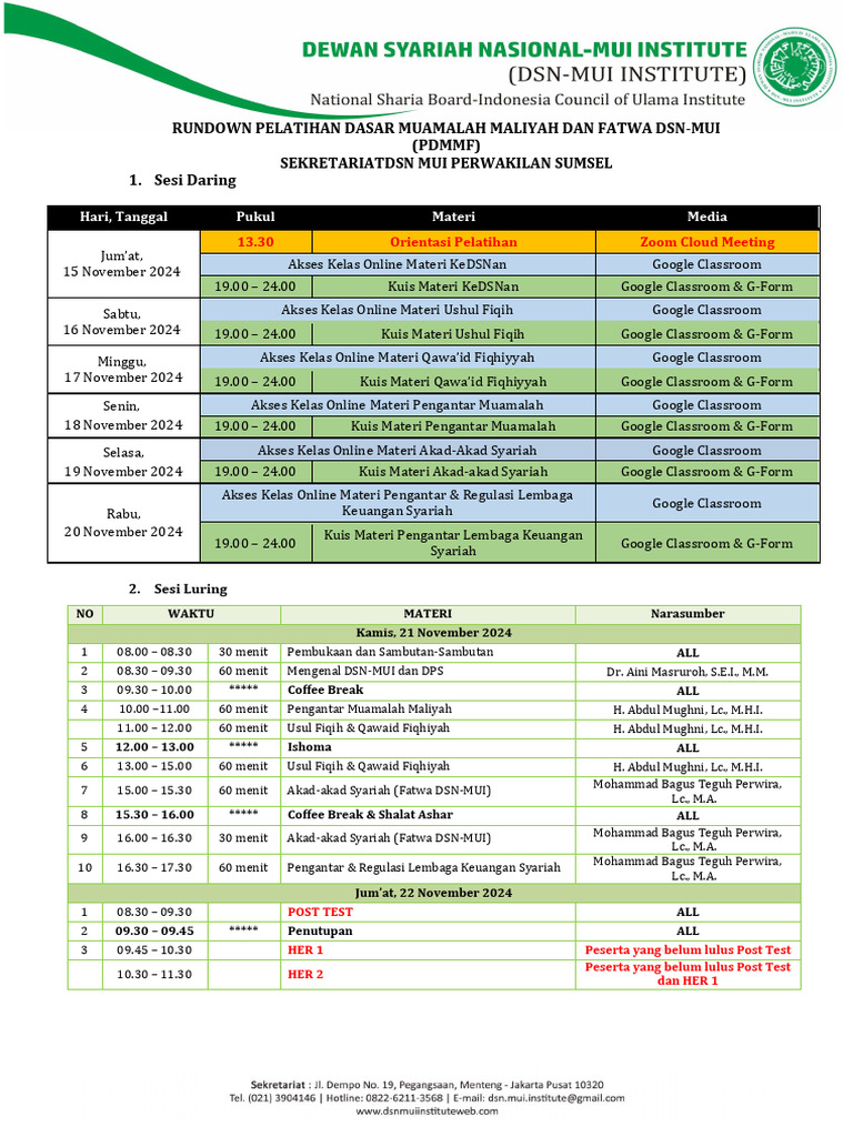Rundown Pelatihan PDMMF DSN SUMSEL | PDF
