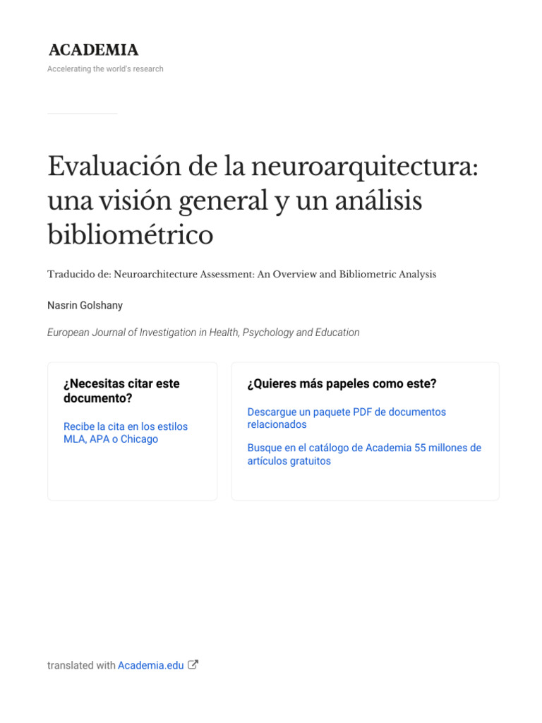 Neuroarchitecture Assessment An Overview and Bibliometric Analysis - Es ...