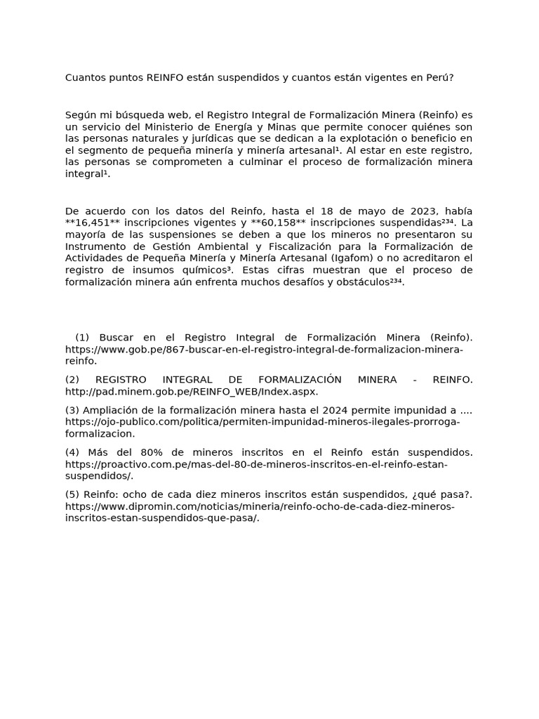 Reinfo Peru, Estadìsticas | PDF | Negocios | Finanzas y dinero