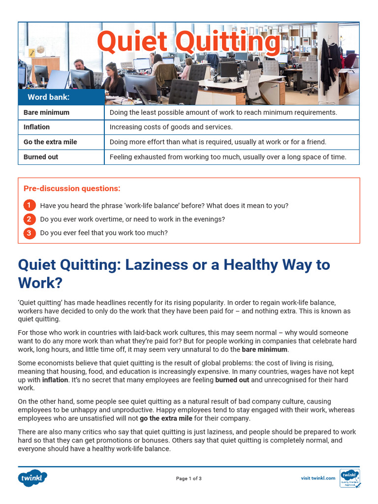 Workplace Reading Comprehension Quiet Quitting Adults b2 - Ver - 1 ...