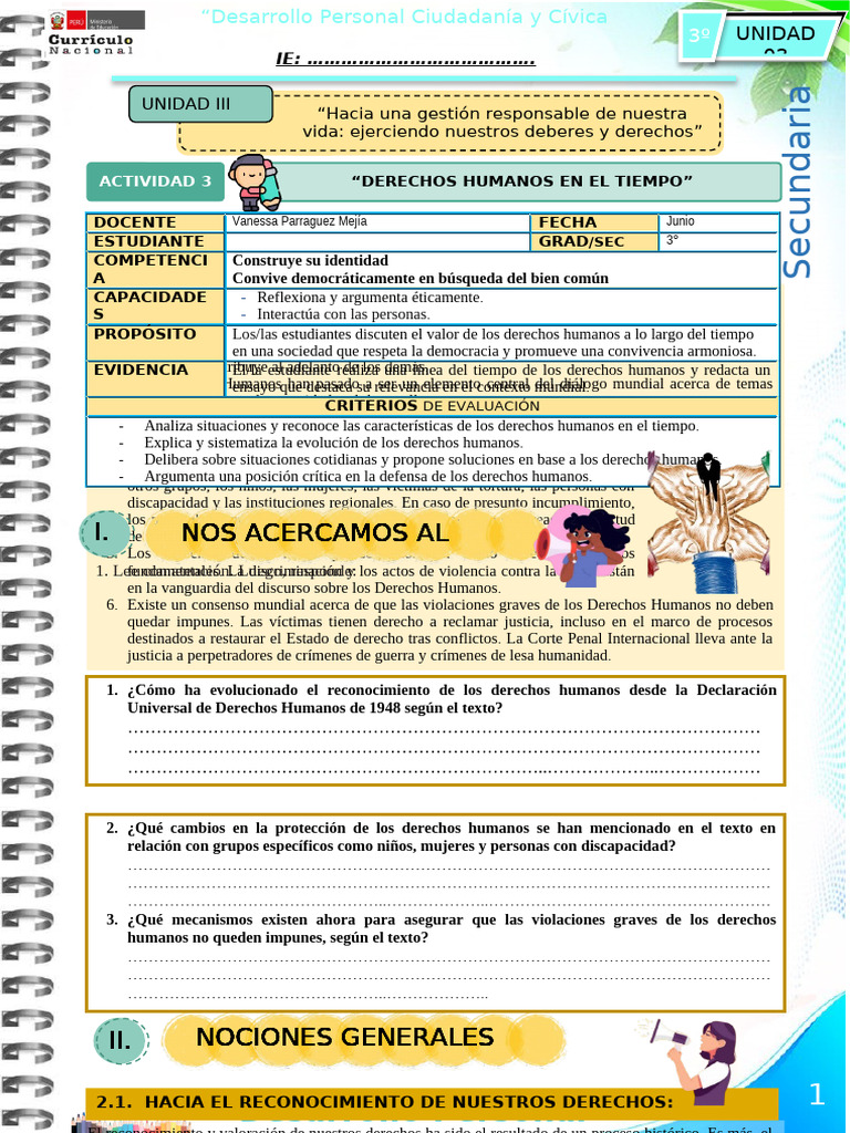 3° DPCC - Actv.03-Uni.3 2024 | PDF | Derechos humanos | Derechos