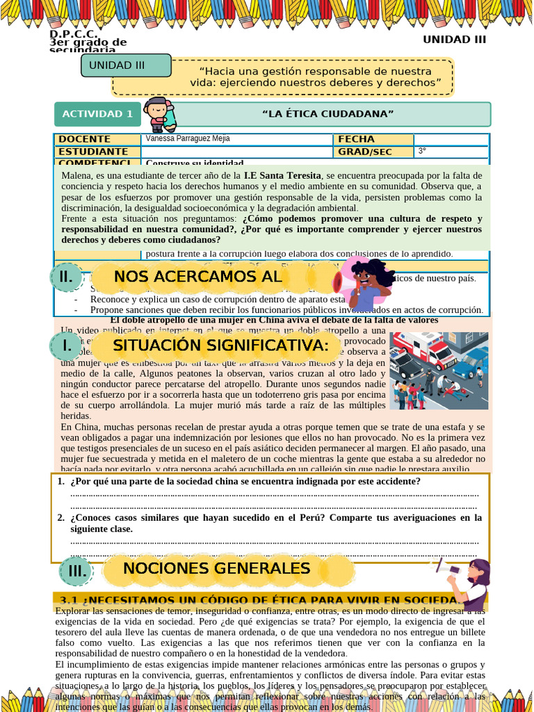 3° DPCC - Actv.01-Uni.3 2024 | PDF | Sociedad | Bien común