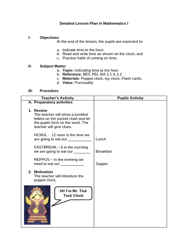 Detailed Lesson Plan in Mathematics I in | PDF