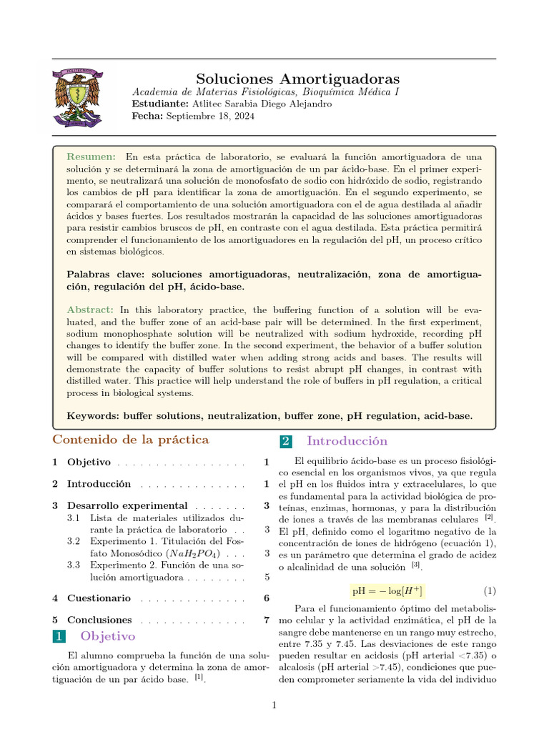 Práctica 3 de Bioquímica Médica | PDF | Solución tampón | Ph
