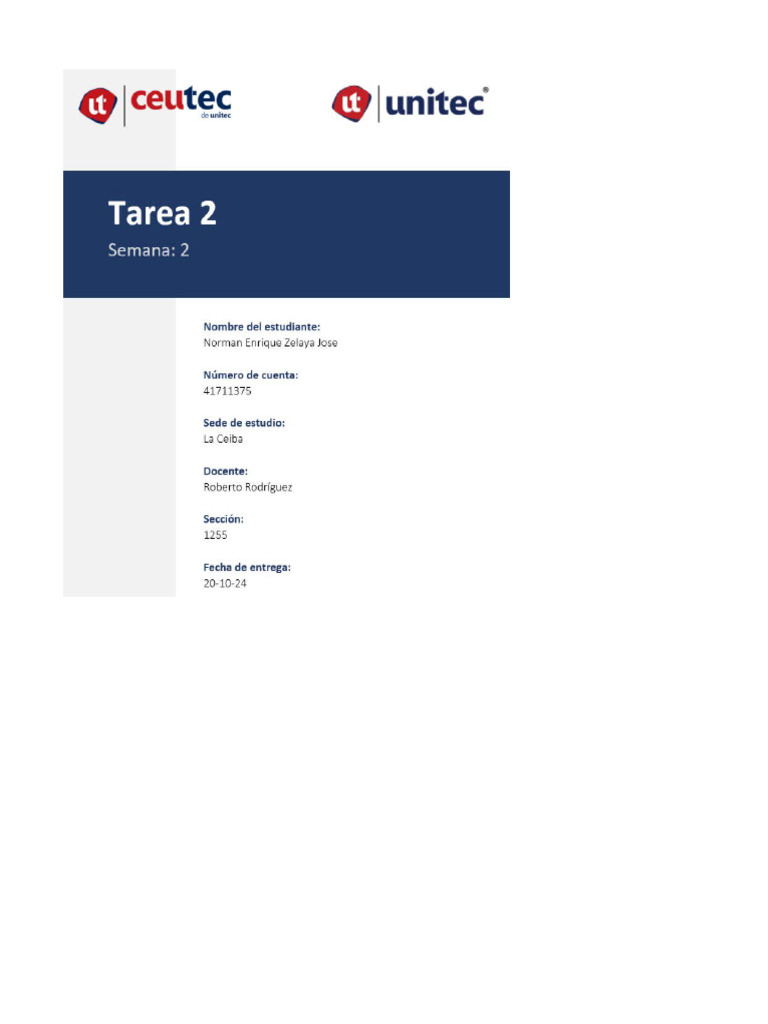Tarea2 NormanZelaya 41711375 | PDF