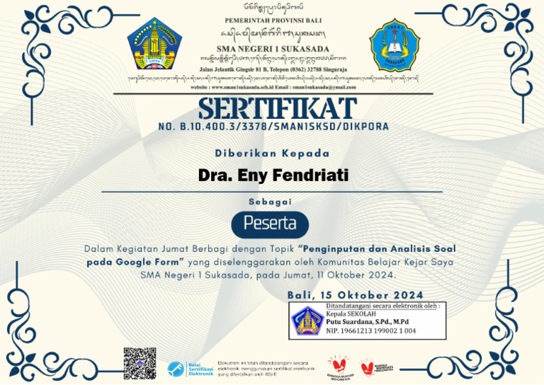 Sertifikat Jumat Berbagi Sudah TTE Bu Eny | PDF