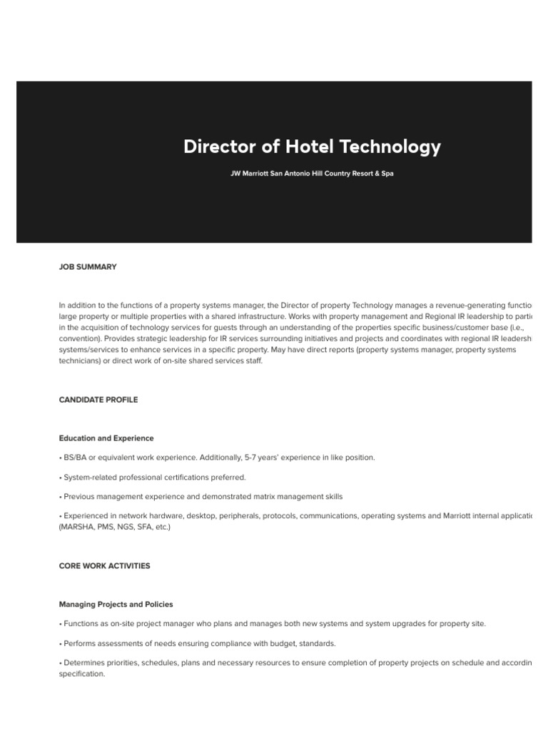Director of Hotel Technology - Marriott Careers | PDF | Marriott ...