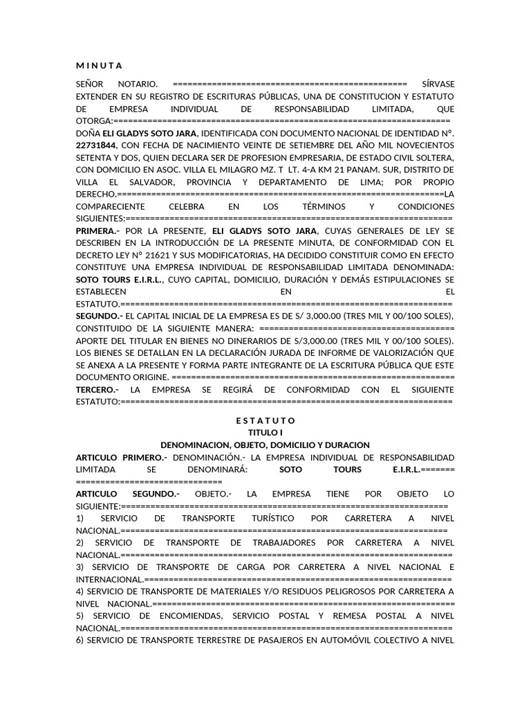 Minuta Eirl Soltero | PDF | Liquidación | Business
