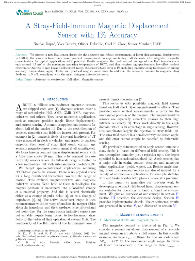 A Stray-Field-Immune Magnetic Displacement Sensor | PDF | Sensor ...