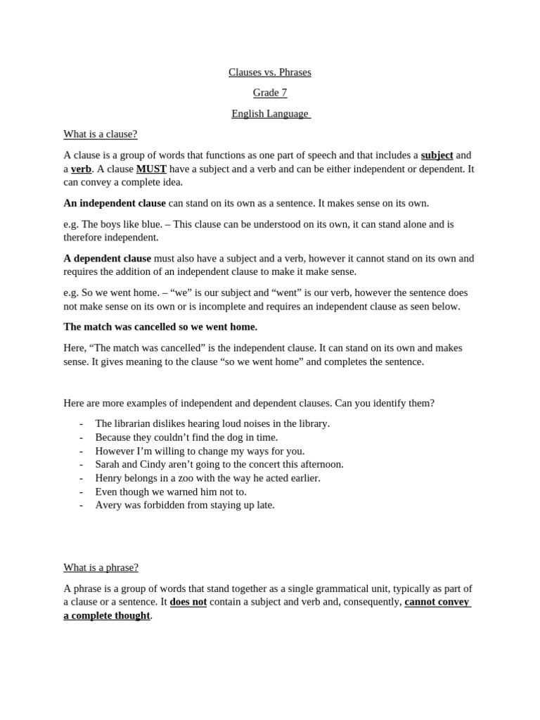 Clauses Vs Phrases | PDF | Foreign Language Studies | Self-Improvement