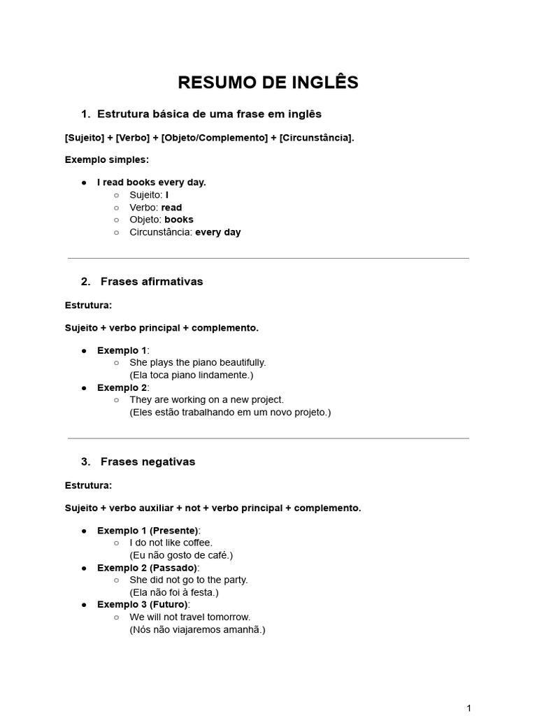 Estruturas Básicas de Frases em Inglês | PDF | Morfologia linguística ...