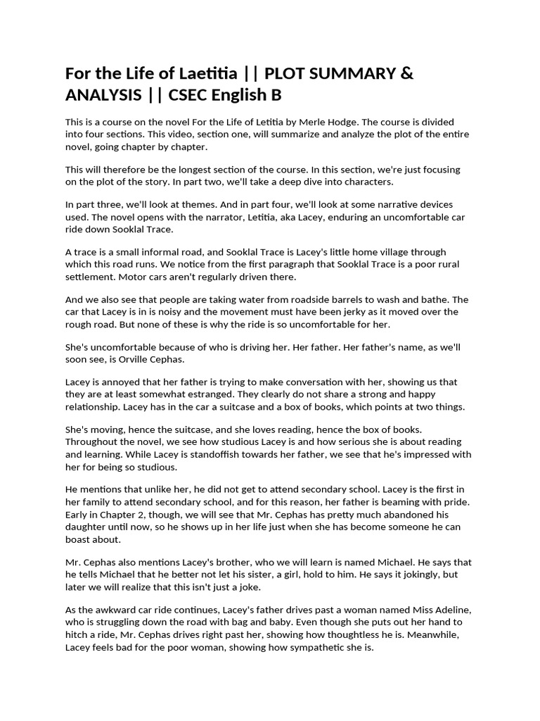 Laetitia: Plot Summary & Analysis | PDF