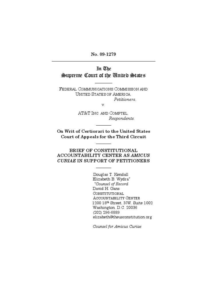 Supreme Court Amicus Brief - FCC v. AT&T | PDF | Legal Personality ...
