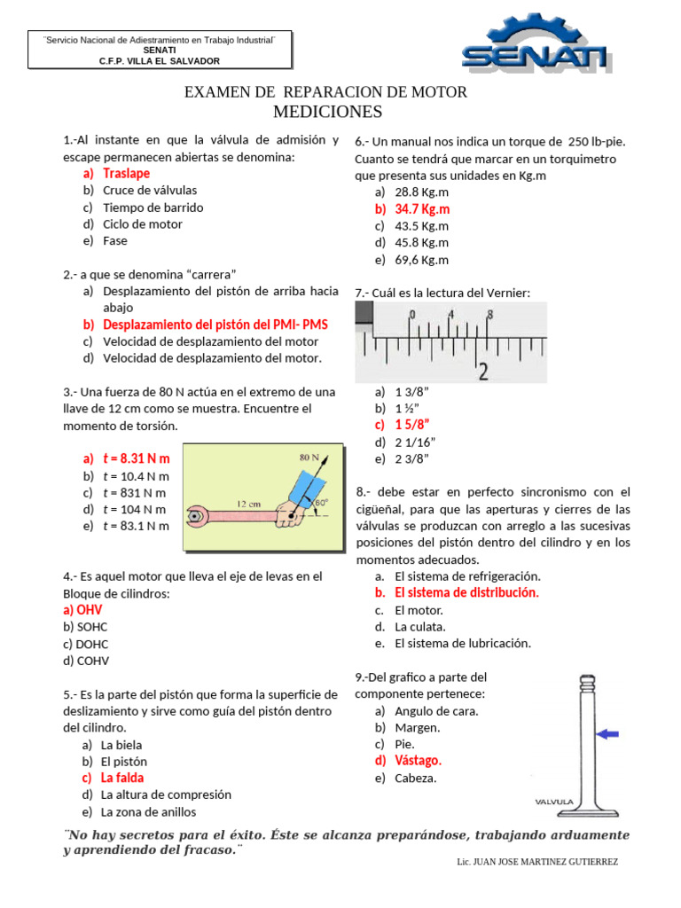 Examen de Mediciones | PDF | Pistón | Rodamiento (Mecánico)