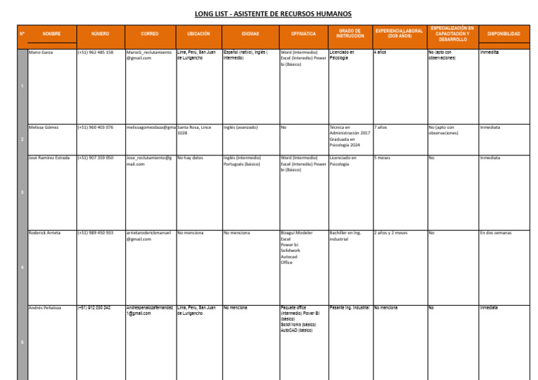 Ejemplo de Long Lis - Help Desk - XLSX - Long List | PDF