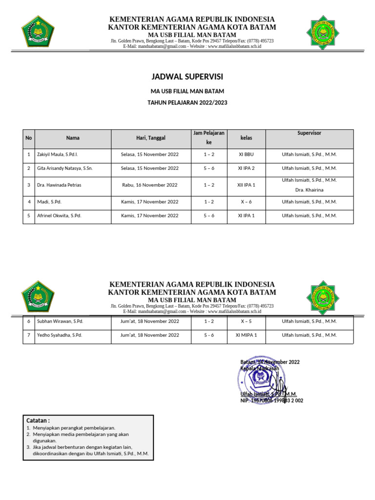 JADWAL Supervisi 2022 | PDF
