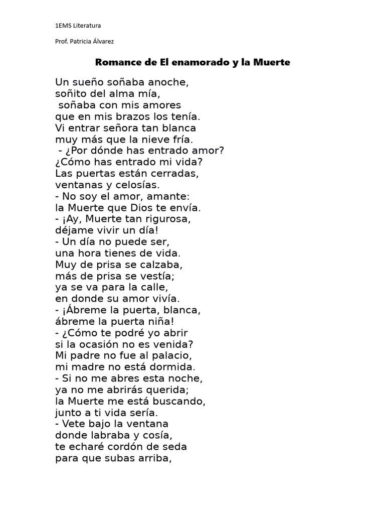 Romance del Enamorado y la Muerte | PDF