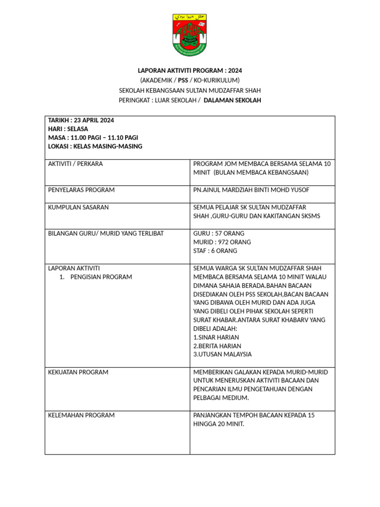 Opr Jom Membaca 2024 | PDF