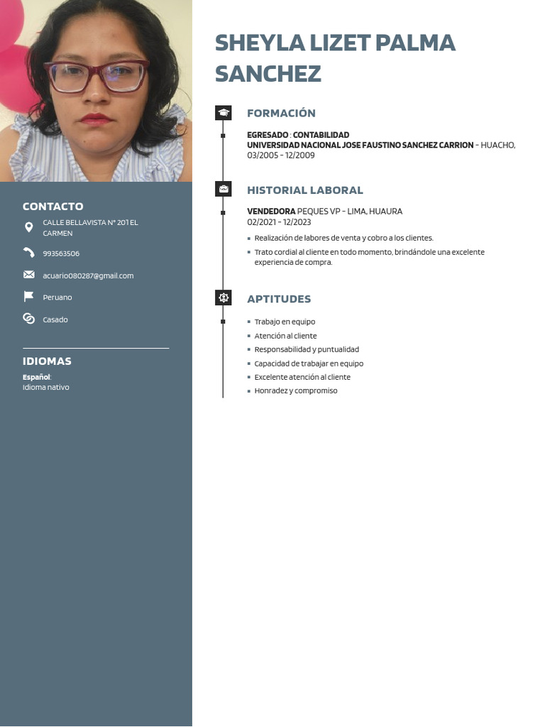 Perfil Laboral de Sheyla Palma: Contabilidad y Ventas | PDF