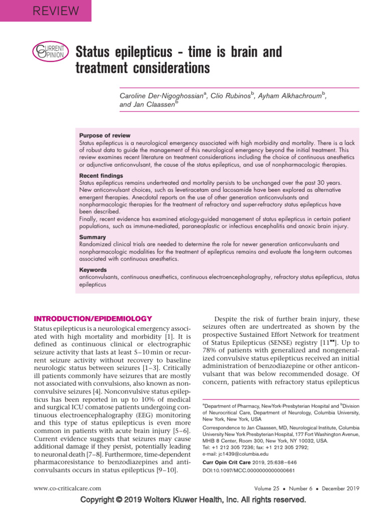 Status Epilepticus - Time Is Brain and Treatment Considerations | PDF ...