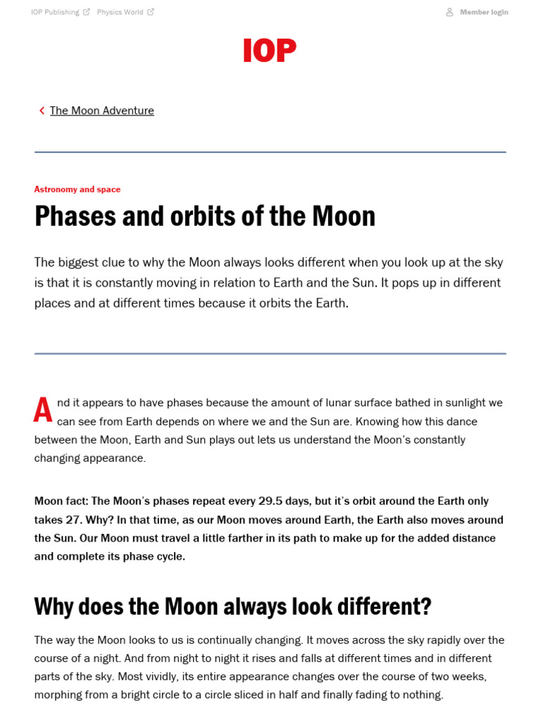 Phases and Orbits of The Moon - Institute of Physics | PDF | Moon | Earth