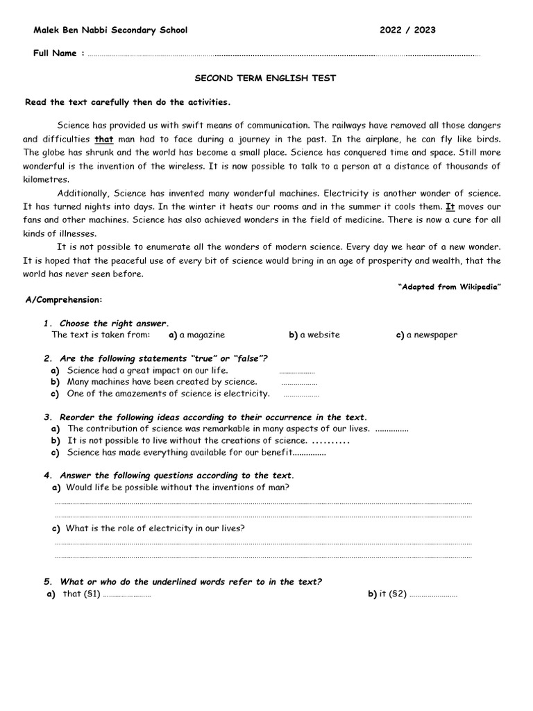 2 ND Year Test 2023 Budding Scientist | PDF | Linguistic Typology | Syntax
