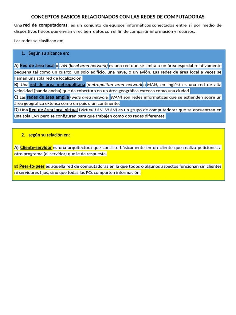 CONCEPTOS BASICOS RELACIONADOS CON LAS REDES DE CO | PDF | Red de computadoras | Red de área amplia