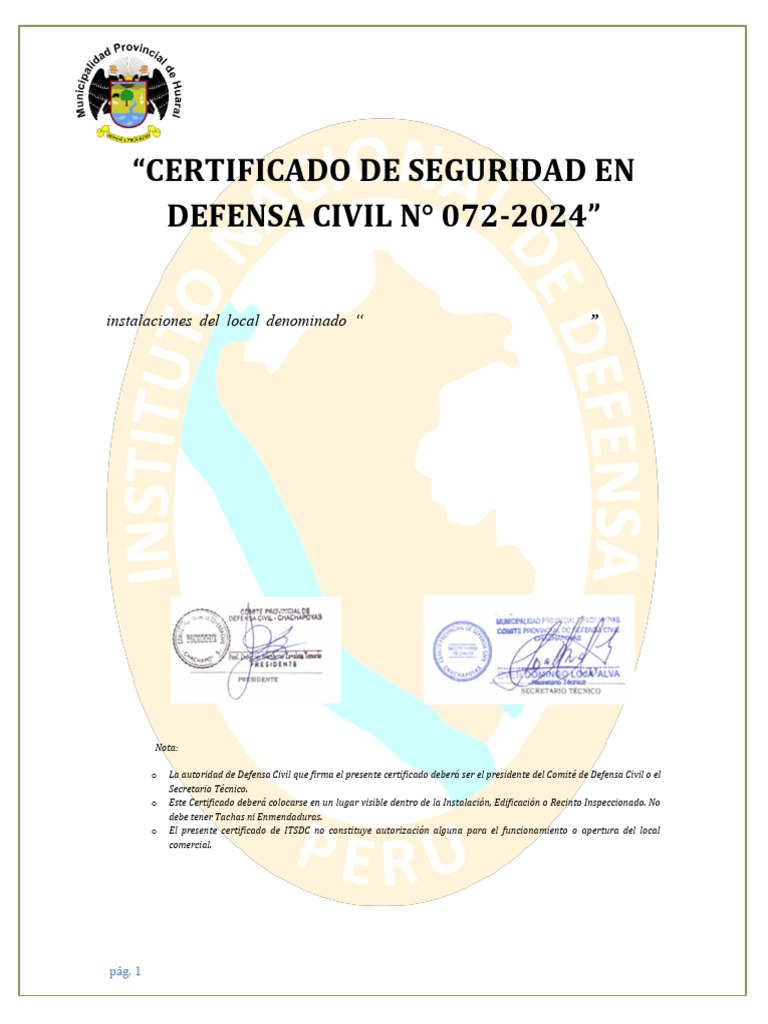 Certificado de Defensa Civil | PDF