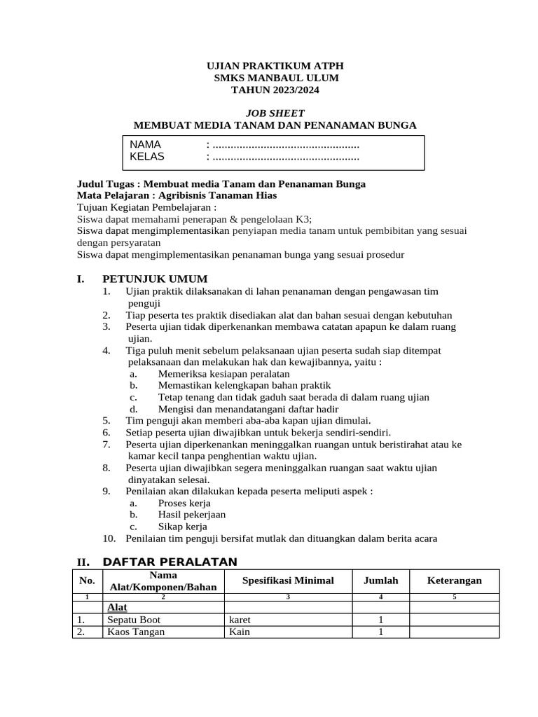 Job Sheet at Hias Xii Atph | PDF