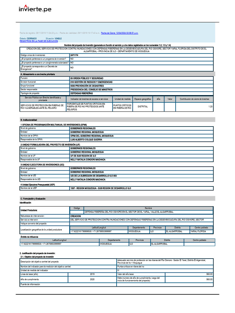 Sector Yaral Florida - FORMATO #07-A - CUI 2471174 (Estado CERRADO) | PDF | Tasa interna de ...